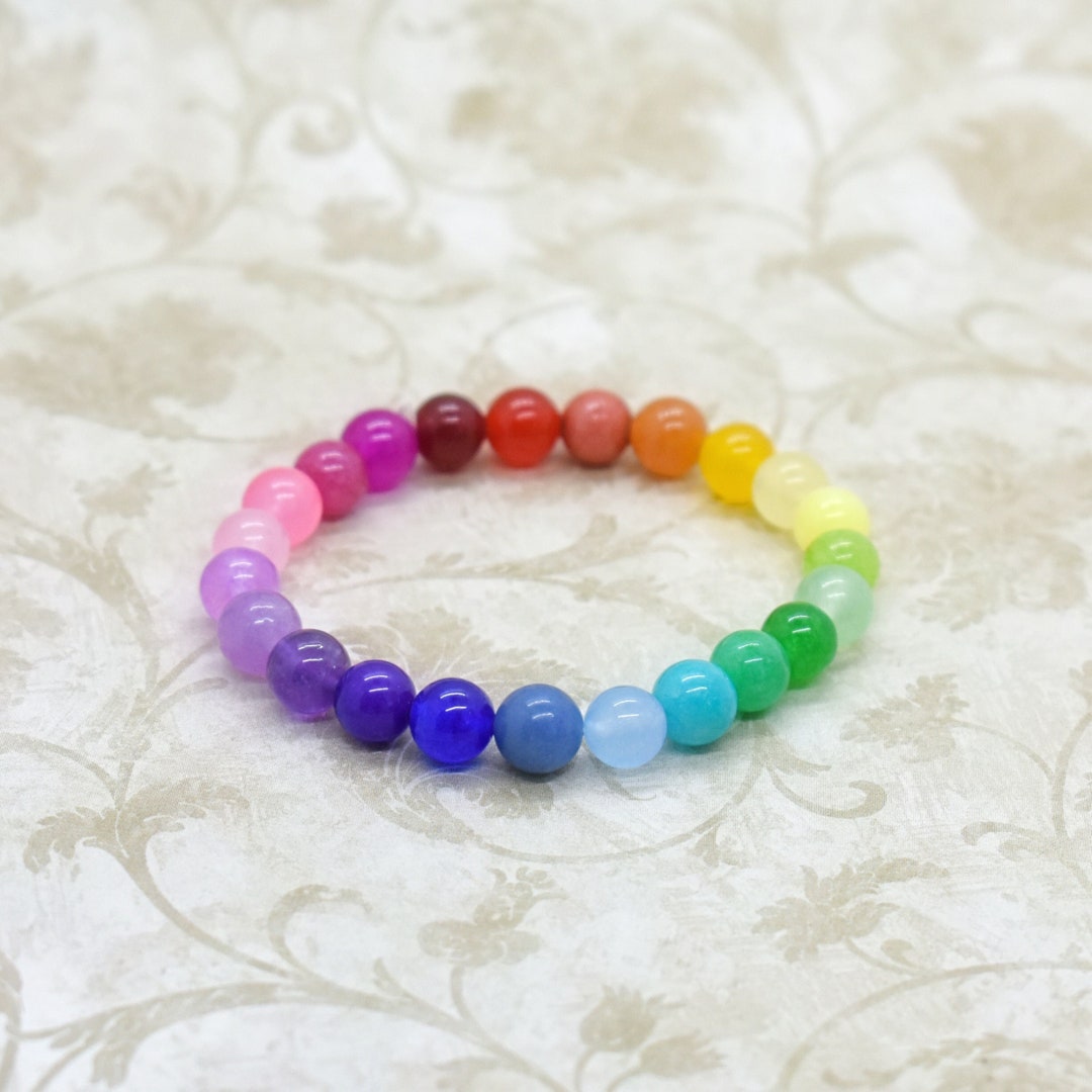 Rainbow Gemstone Bracelet, Colorful Beaded Gemstone Bracelet, Healing ...