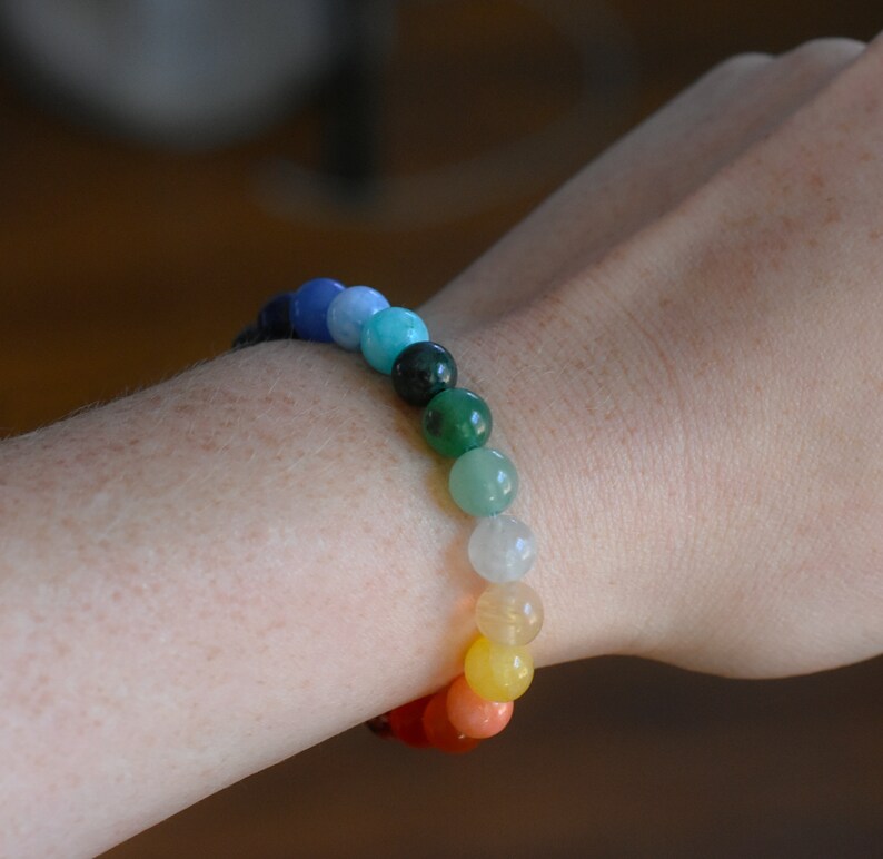 Rainbow Gemstone Bracelet Colorful Beaded Gemstone Bracelet - Etsy