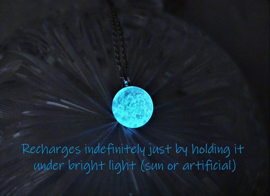 Glowing Moon Necklace, Glow in the Dark Moon Necklace, Glowing Moon ...