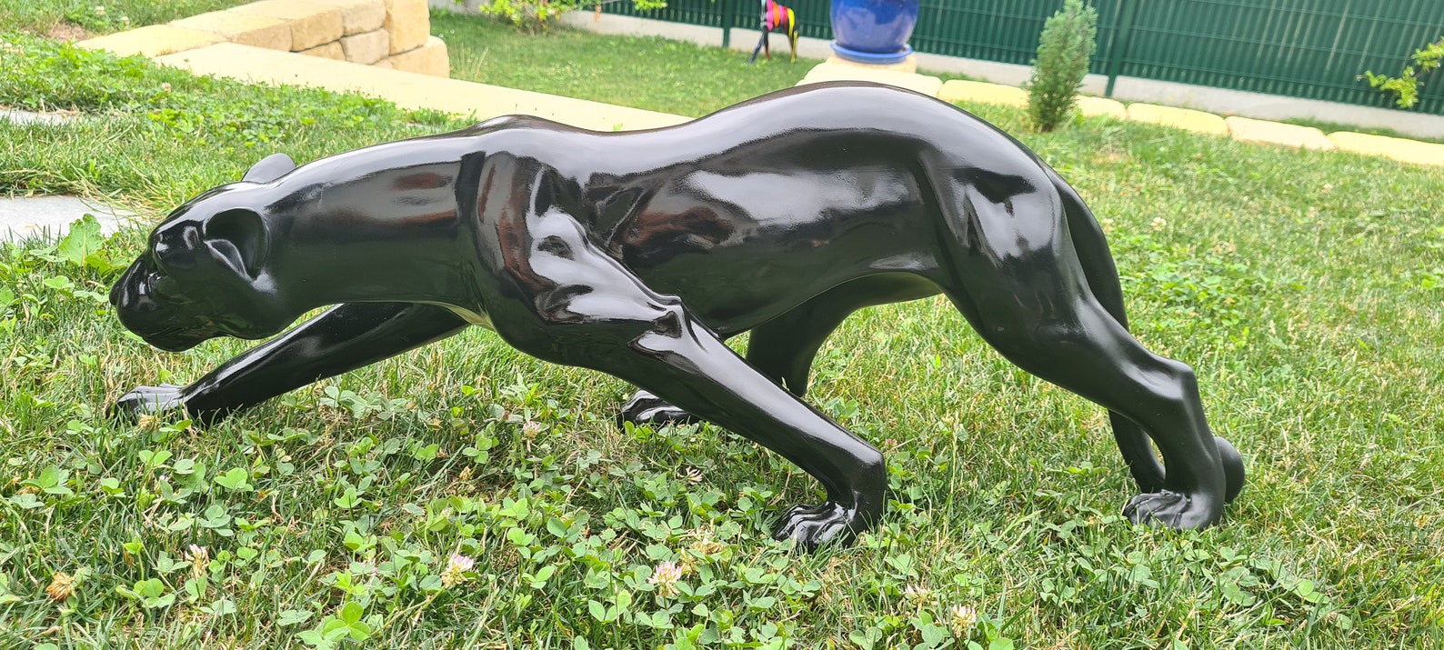 Large Statue of an attack Panther in Black Resin - Etsy
