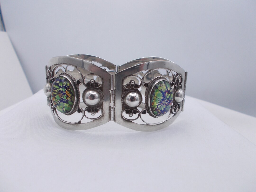 Damasa Gallegos Vintage 50's Sterling Silver & Art Glass Signed Cuff ...