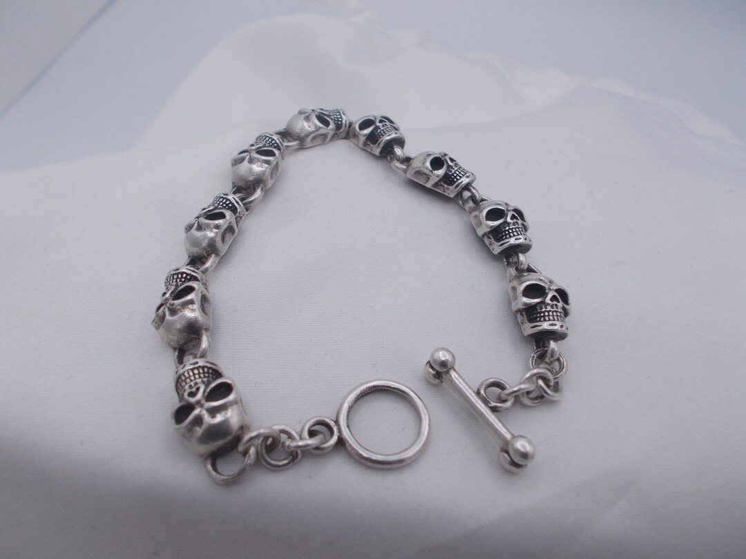 Sterling Silver Vintage Skull's Bracelet, Unisex Sterling Skull Head's ...