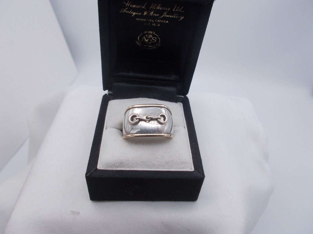 Sterling Silver & 14k Gold Vintage Ring, Sterling With Gold Edging Top ...