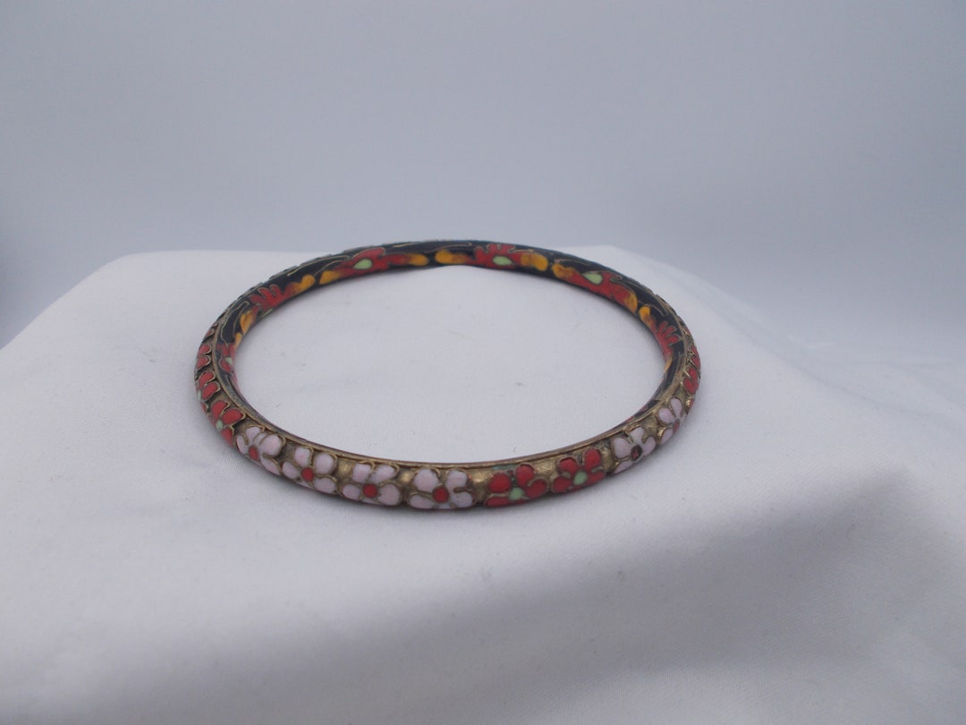 Cloisonné Vintage Brass Bangle, 70's Brass With Multicolored Enamel ...