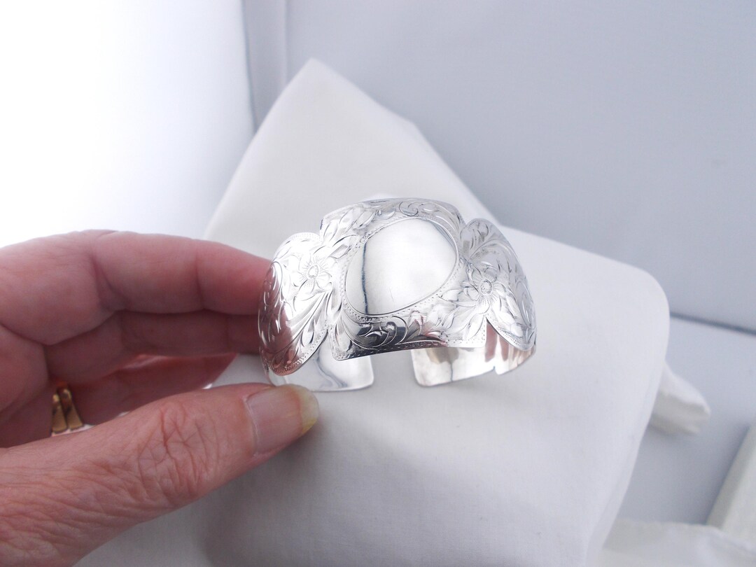 Burkhardt Vintage Sterling Silver Cuff Bracelet, Thick Sterling Etched ...