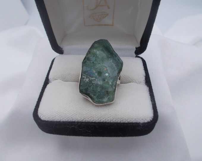 Ancient Roman Glass & Sterling Silver Vintage Ring, Chunky Sterling and ...