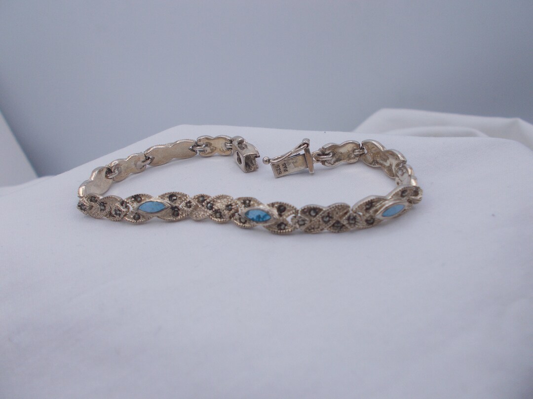 FAS Sterling Silver Vintage Bracelet, Light Gold Wash, Tiny Diamond ...