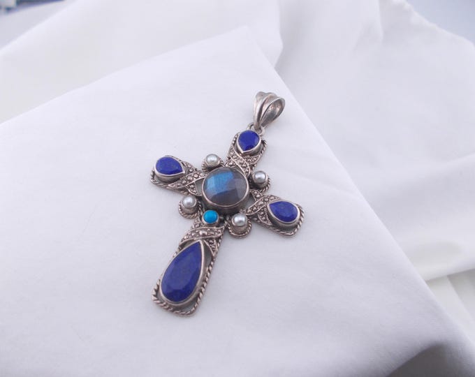 Nicky Butler Vintage Sterling Silver Cross Pendant With Lapis Lazuli ...