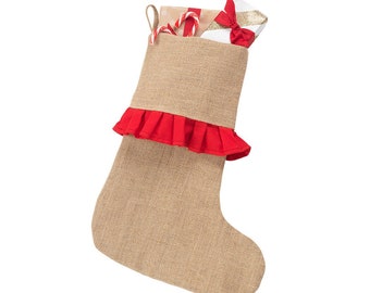 Red Ruffel Burlap Stocking. Red Ruffel. Monogrammed Stockings ...