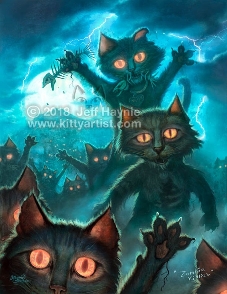 Zombie Cats Art Print // Zombies // Halloween / Undead Cat // - Etsy