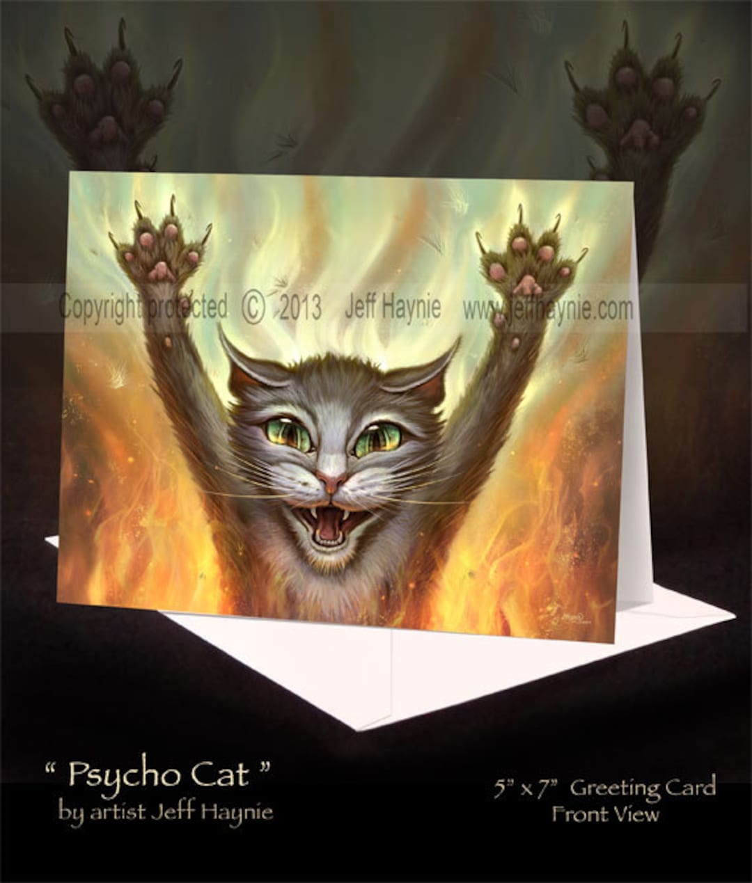 Crazy Cat Card // Grey Tabby Cat Card // Psycho Cat Greeting Card ...
