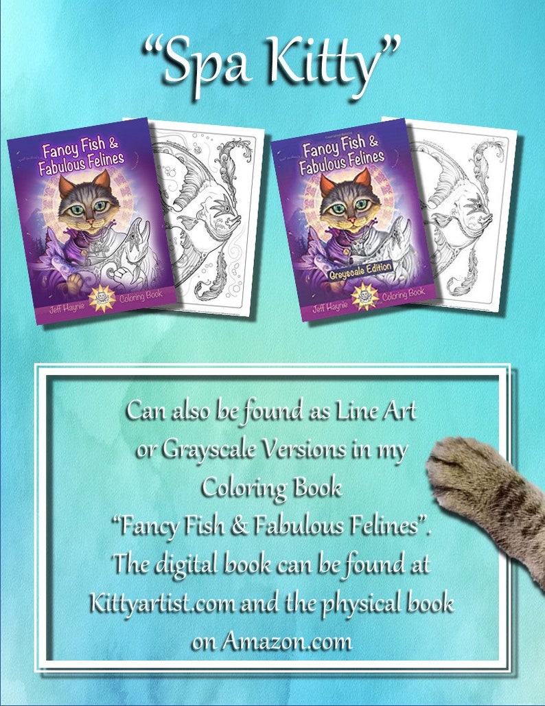 Spa Kitty LINE ART Digital Coloring Page | Etsy
