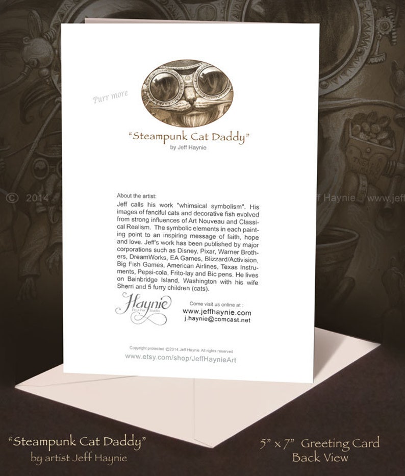 Steampunk Cat Greeting Card // Steampunk Card // Black Cat Art Print ...
