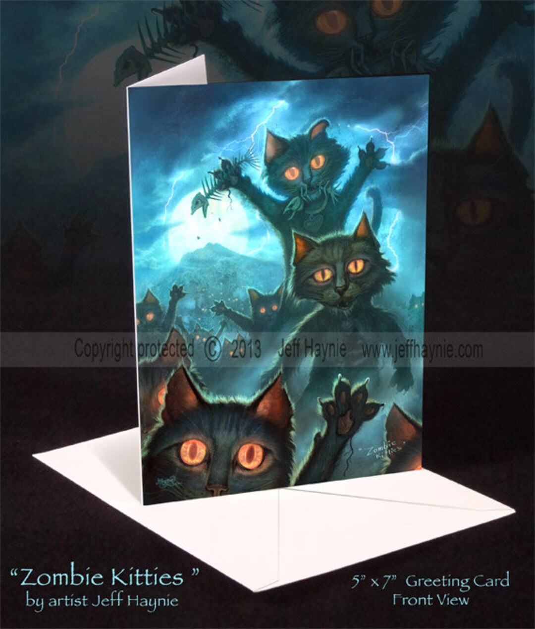 Zombie Cat Greeting Card // Halloween Card // Zombie Stationary ...