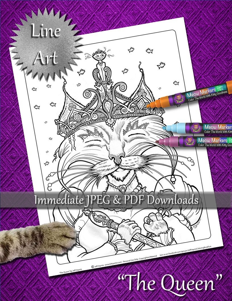 The Queen LINE ART Digital Coloring Page | Etsy