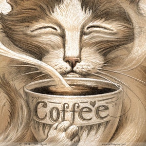 Coffee Cat // 8 X 10 PRINT // Cat Art Print // Coffee Cat // Tabby ...