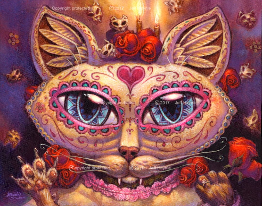 Day of Dead Cat, 8x10 Print, Halloween Cat, CAT Wall Decor, Dia De Los ...