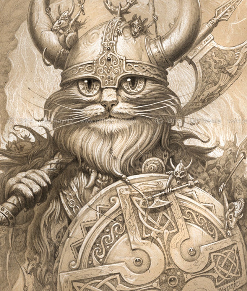 VIKING, Viking Cat Card, Barbarian Cat Stationary // Norse Viking Art ...