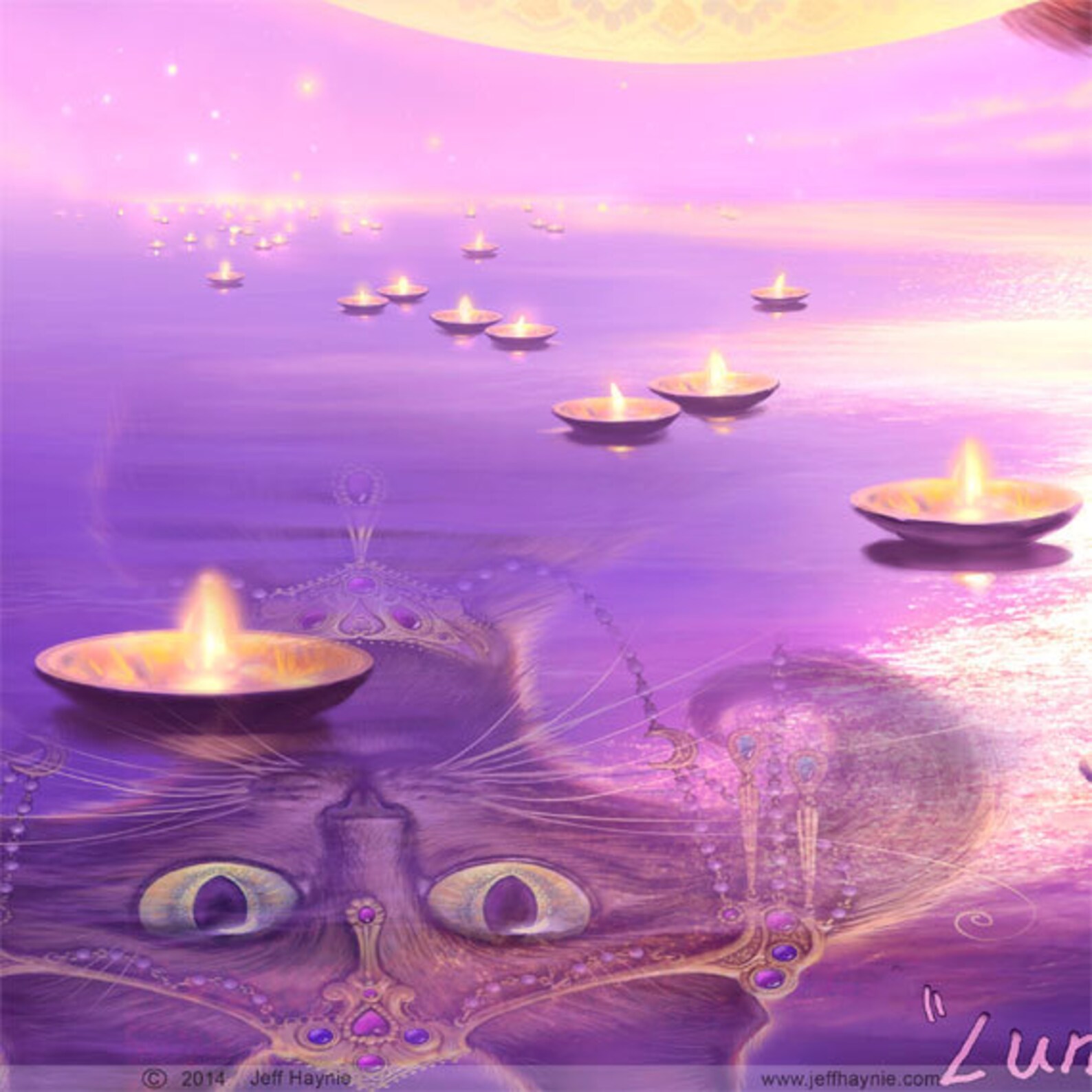 Black Cat on Moon // 8 X 10 Print // Black Cat Moon // Autumn Black Cat ...