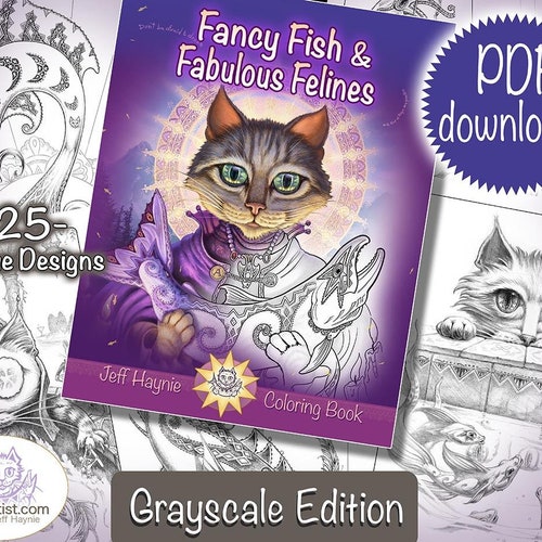 Fancy Fish & Fabulous Felines Adult Coloring Book Fish Art | Etsy