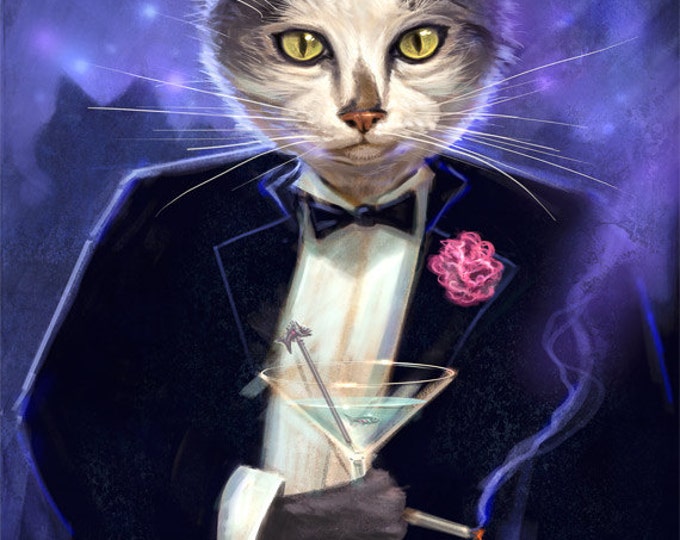DECORATIVE ART // Martini Cat Painting // Tuxedo Cat Art Print // CAT ...