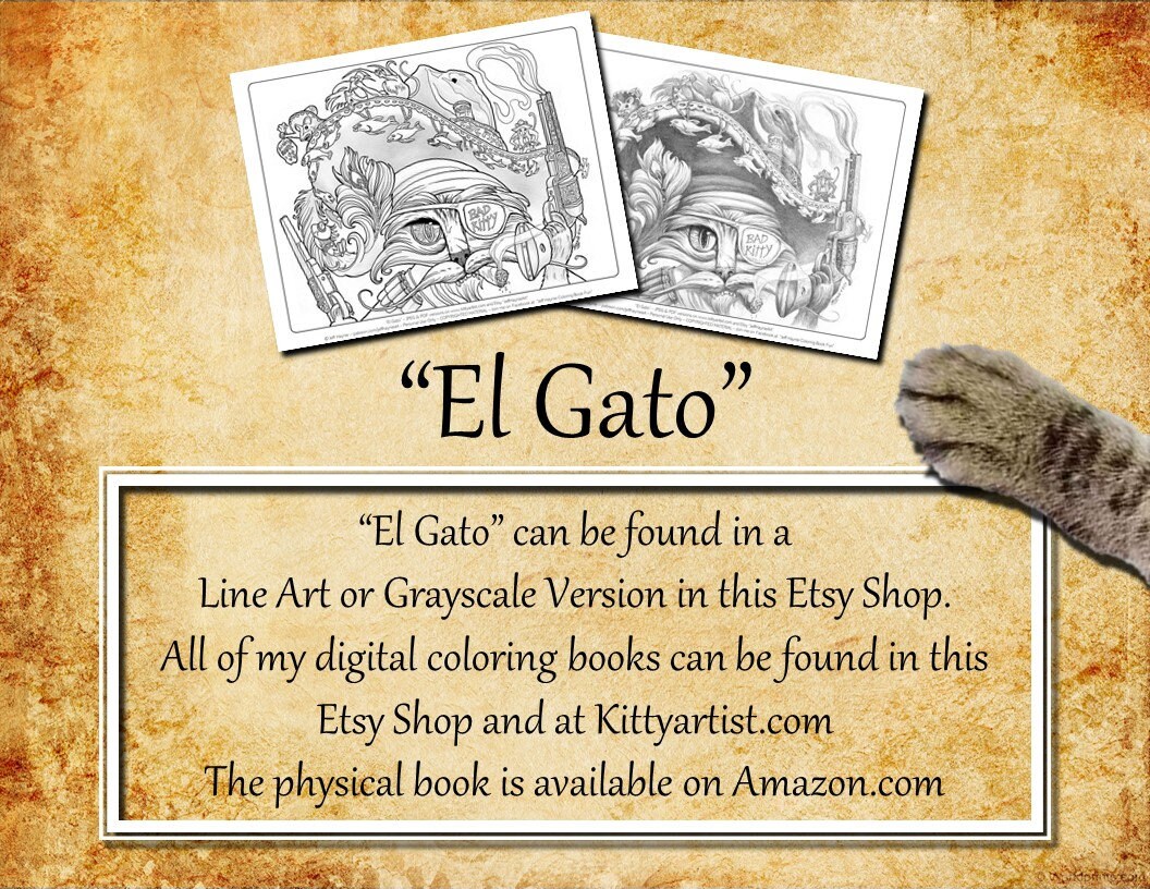El Gato LINE ART Digital Coloring Page | Etsy