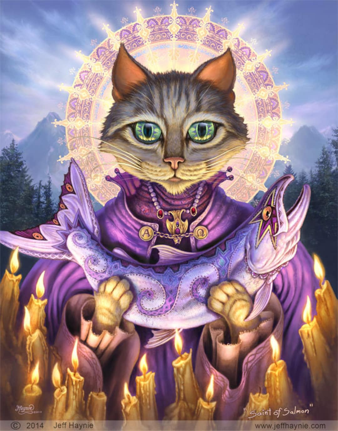 Saint Cat // 11 X 14 Print // Grey Tabby Art Print // Pet Painting ...