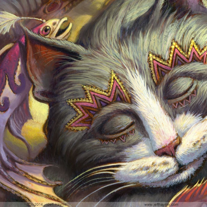 Sleeping Cat // 8 X 10 Print // Sleeping Cat // Fantasy Cat // Dreaming ...