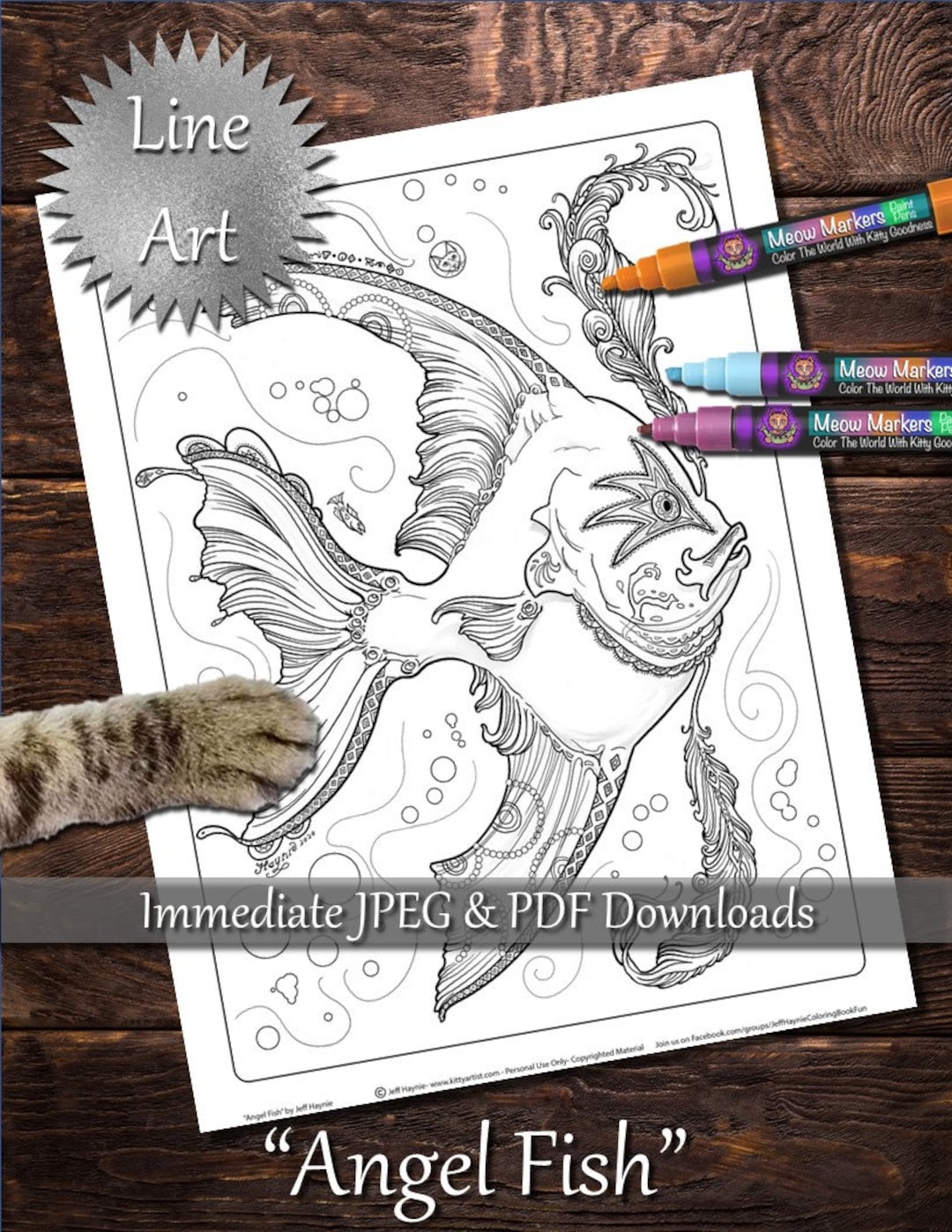 Angel Fish - LINE ART Digital Coloring Page - Etsy
