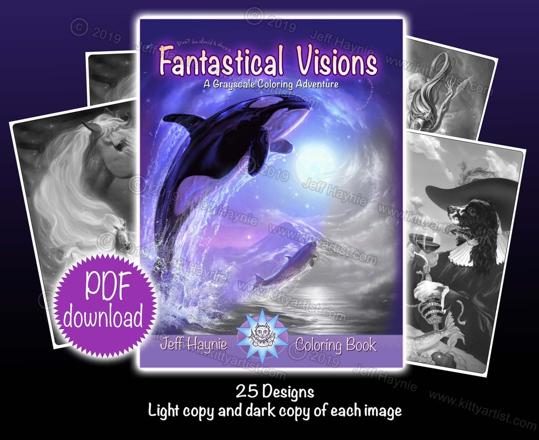 Fantastical Visions Coloring Book - GRAYSCALE VERSION - Etsy