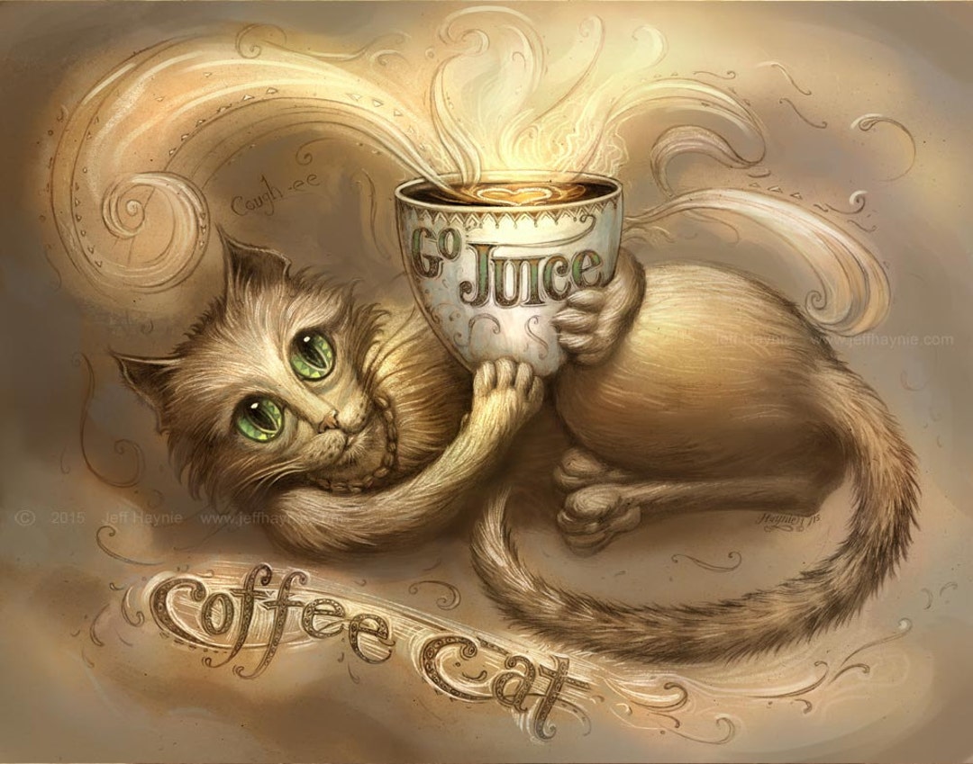 Coffee Cat // 11 X 14 Print // COFFEE // Cat Painting // Java Cat ...