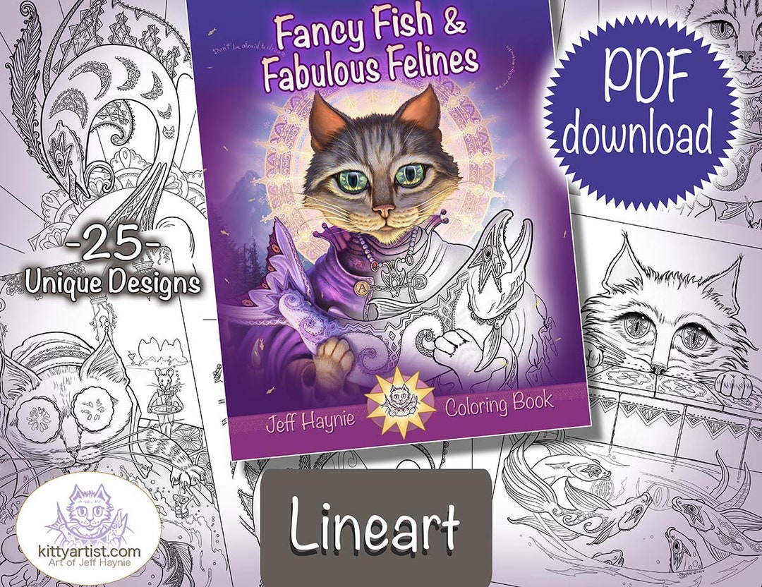 Fancy Fish & Fabulous Felines, Adult Coloring Book, Fish Art, Cat Art ...