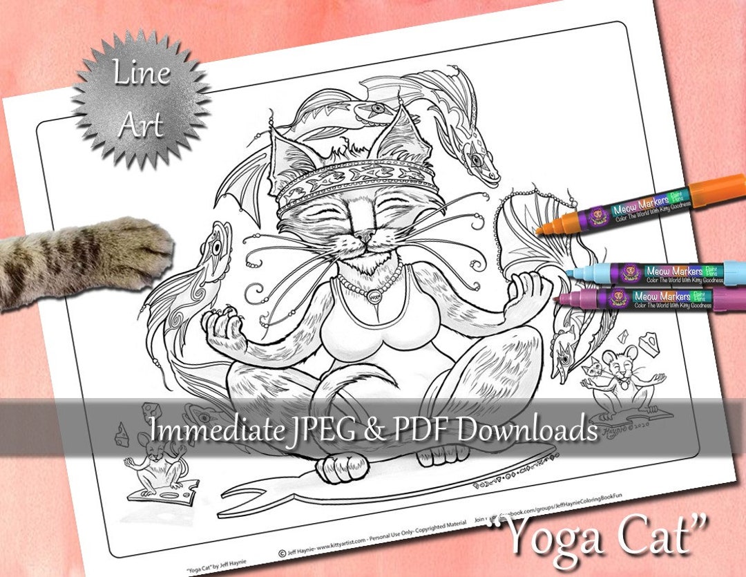 Yoga Cat - LINE ART Digital Coloring Page - Etsy