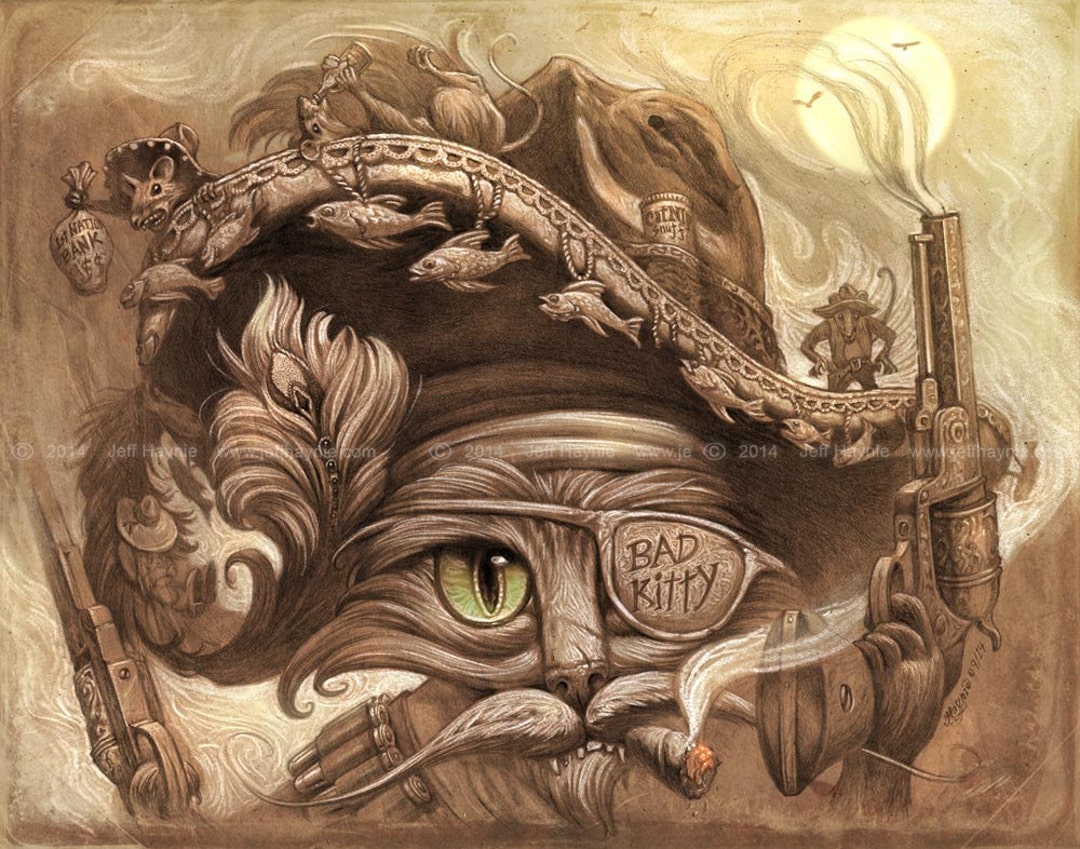 Crazy Loco Cat // 8 X 10 PRINT // Cowboy Cat Print // Bandito Cat Print ...