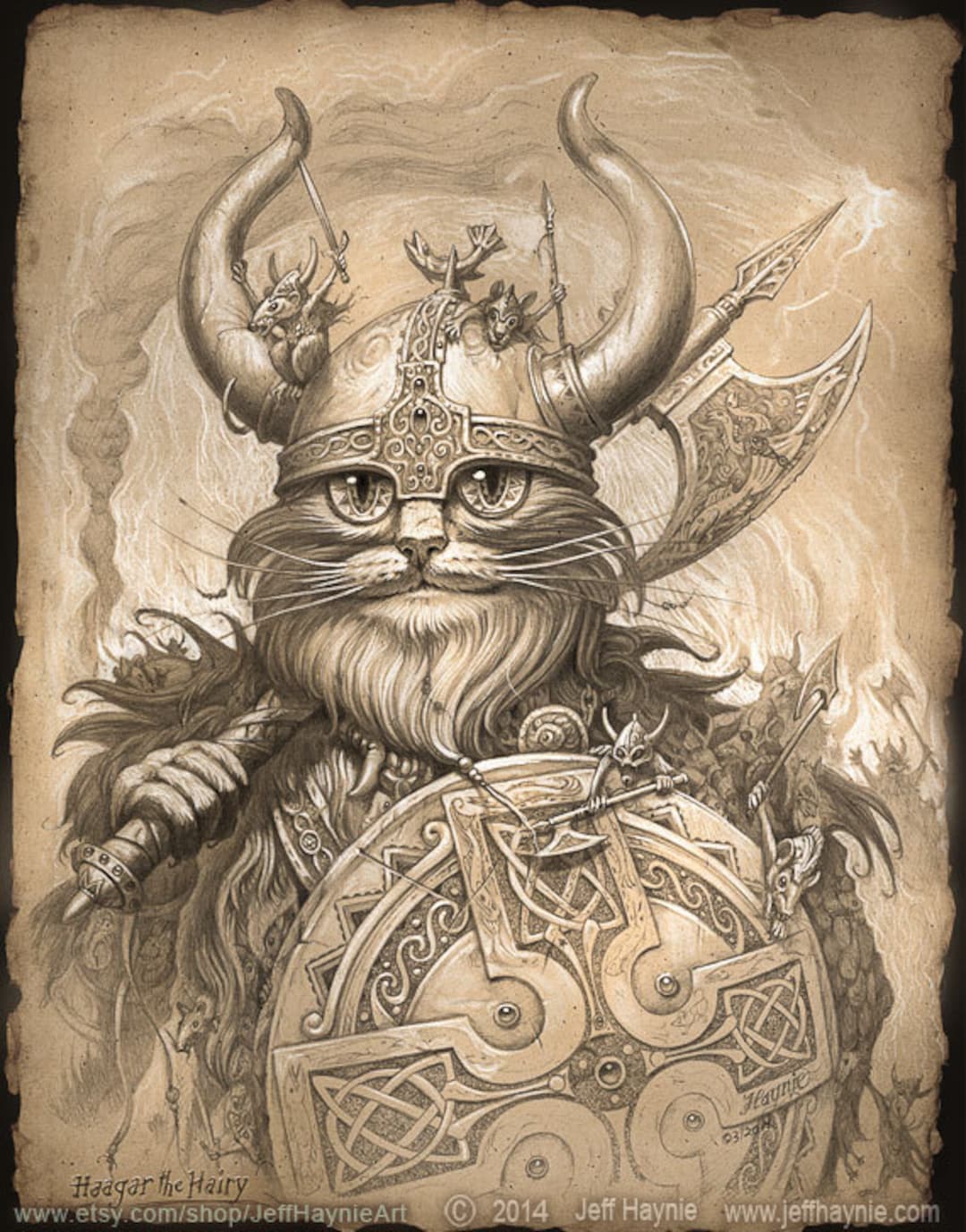 Viking Cat // 11x14 Print // Nordic Cat // CAT Wall Decor // Masked Cat ...