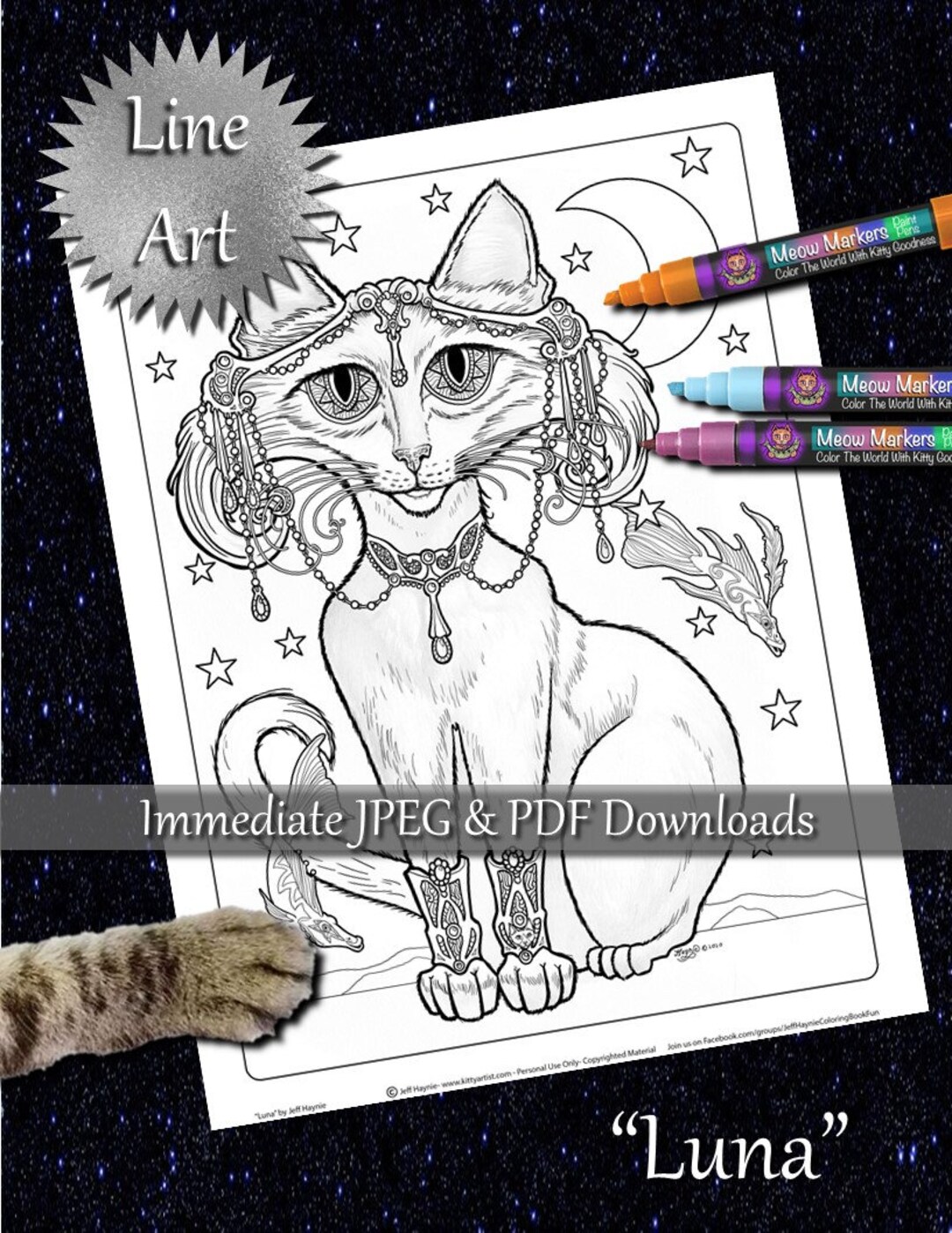 Luna - LINE ART Digital Coloring Page - Etsy