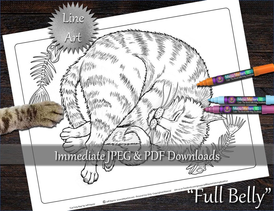 Full Belly - LINE ART Digital Coloring Page - Etsy