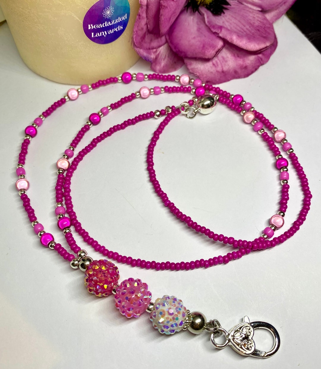 Beaded Lanyard Necklace,barbie Pink Beaded Lanyard,cruise Pass Holder ...