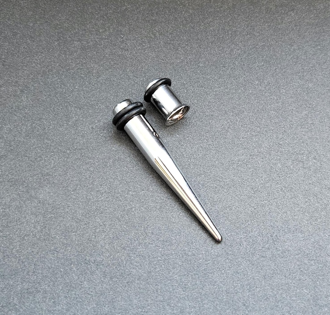Steel 7mm Ear Stretching Taper and Tunnel Set Eyelet Gauges Piercing ...
