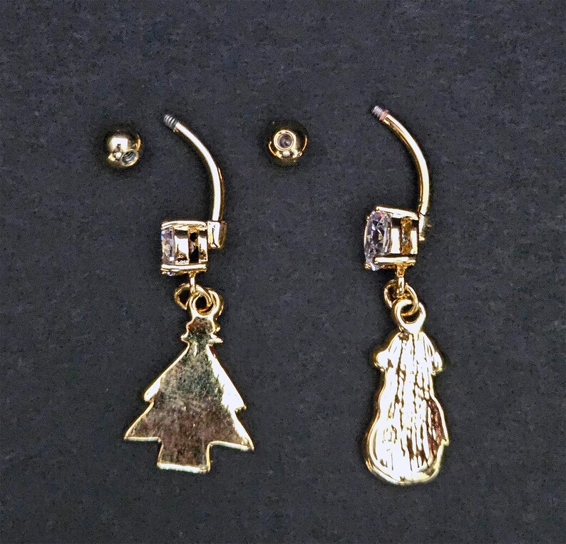 Belly Button Ring | Christmas Belly Bar | Gold PVD Steel Navel Piercing ...