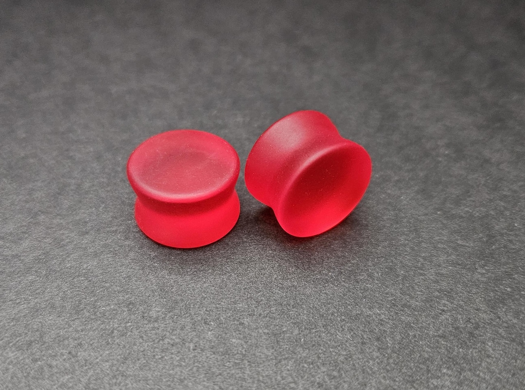 Frosted Glass Cherry Red Double Flare Ear Plugs | Matt Finish Ear ...