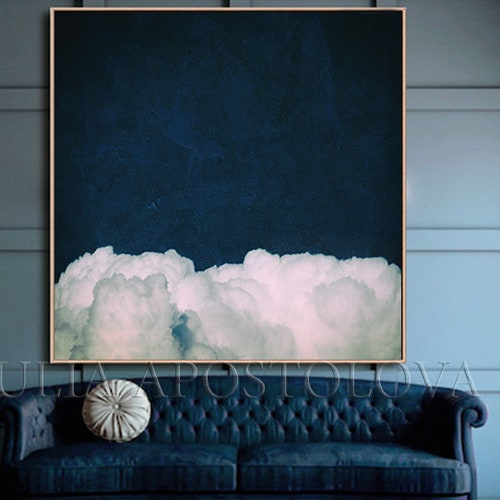 52'' Navy Blue Wall Art Extra Large Cloud Painting - Etsy