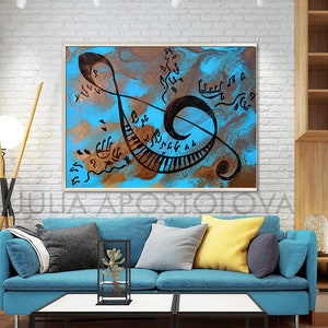Musical Notes Art, Abstract Music Painting, Gift for Musician, Blue ...