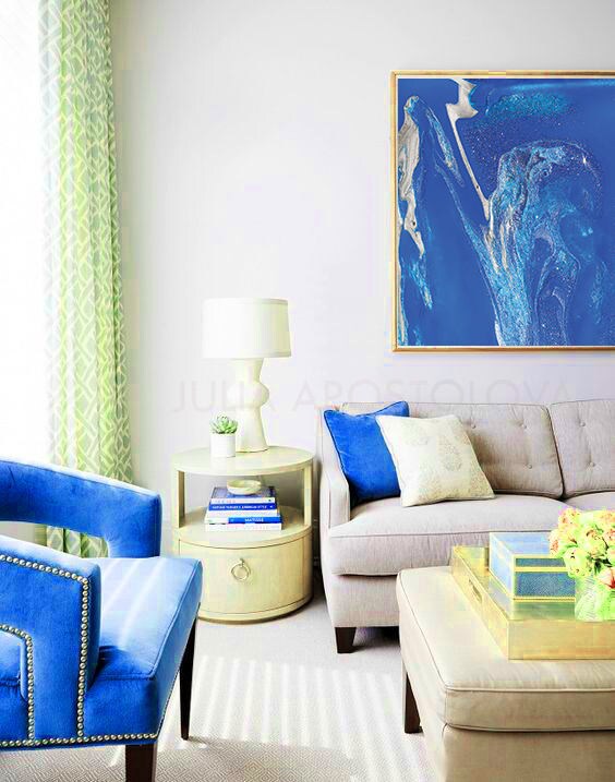 90'' Blue Silver Wall Art Set of 2 Prints | Etsy