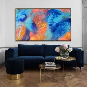 Turquoise and Orange Teal Decor Abstract Painting Turquoise - Etsy