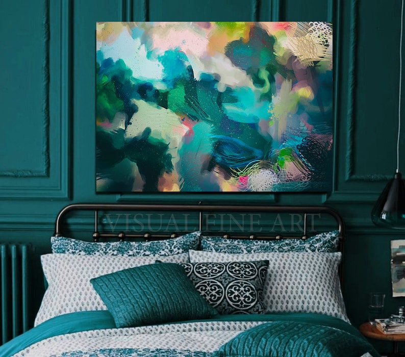 Art Print, Abstract Painting, Teal Print, Large Canvas Art, Botanical ...