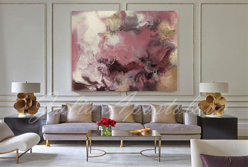 Large Watercolor Painting, Abstract Landscape, Huge Wall Art, Pink and ...