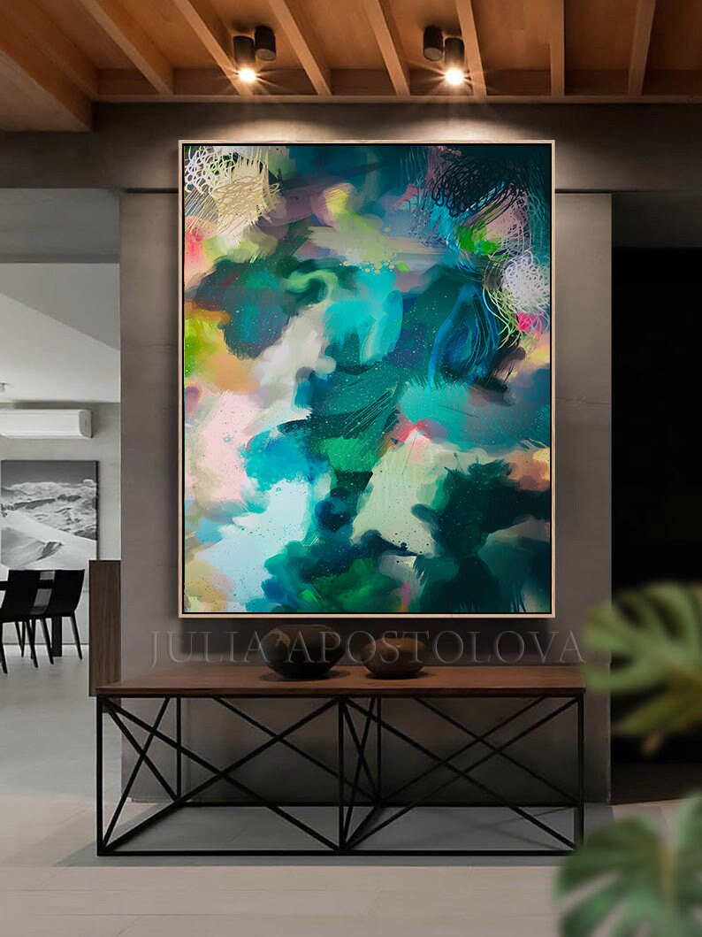 Art Print, Abstract Painting, Teal Print, Large Canvas Art, Botanical ...