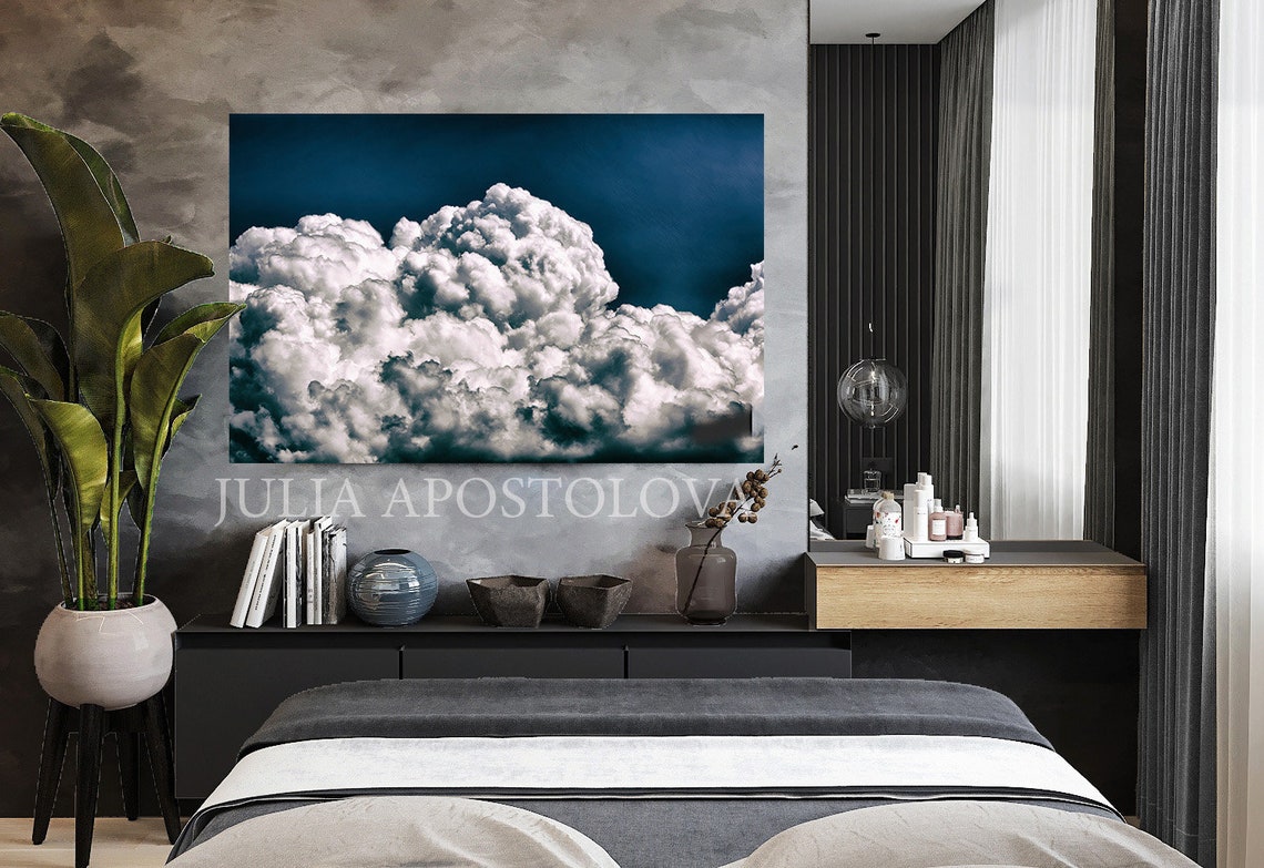 Blue Cloud Art Cloud Painting Navy Blue Wall Art Extra Large - Etsy