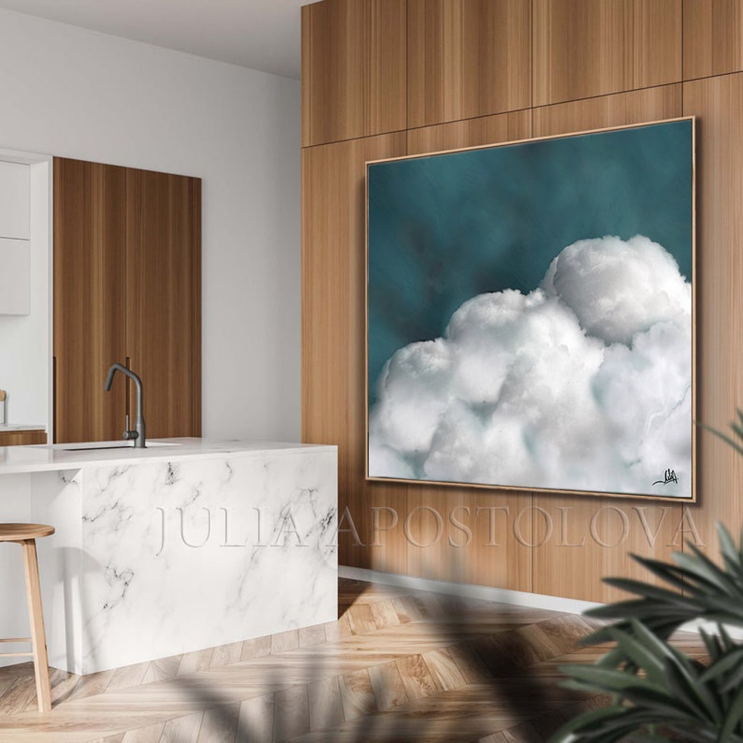 Cloud Painting Teal Wall Art Abstract Minimalist Cloud Canvas Nordic ...